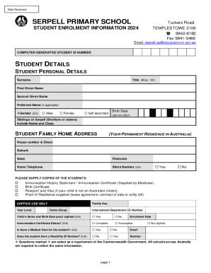 Fillable Online serpellps vic edu Get the free Student Enrolment Form ...