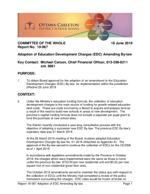Fillable Online Report 19-067 Adoption of EDC Amending By-law Fax Email ...