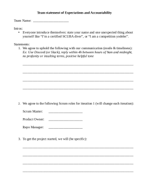 Fillable Online Team statement of Expectations and Accountability Fax ...