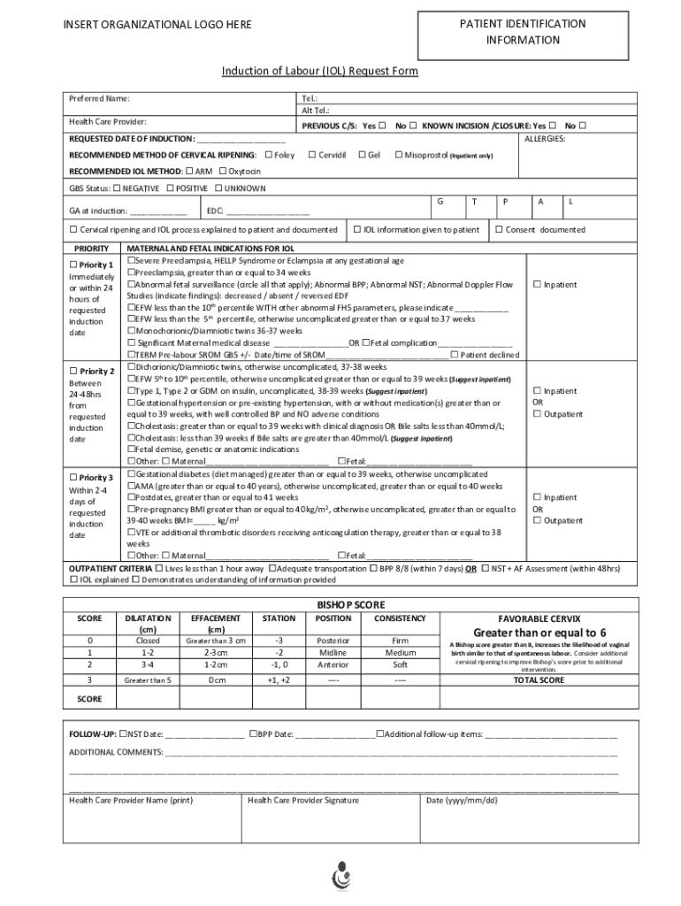 Fillable Online Induction of labor after one previous Cesarean section ...