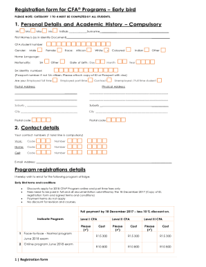 Fillable Online Registration form for CFA Programs Early bird Fax Email ...