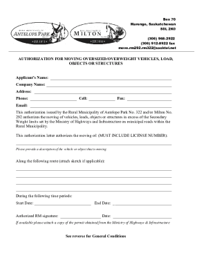 Fillable Online authorization for moving oversized/overweight vehicles, load Fax Email Print ...