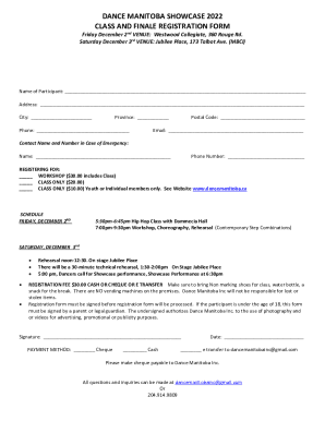 Fillable Online CLASS AND FINALE REGISTRATION FORM Fax Email Print ...