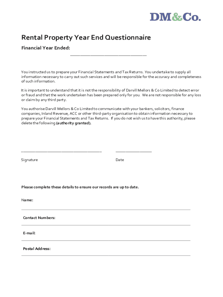 Fillable Online Rental Property Year End Questionnaire Fax Email Print ...