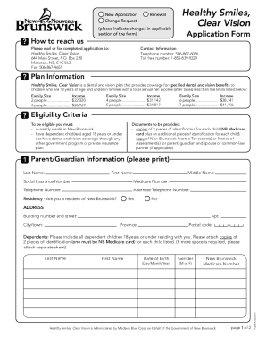 Fillable Online Healthy Smiles, Clear Vision - Application Form Fax ...