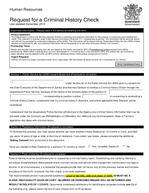 Fillable Online Criminal history check request form. Criminal history ...