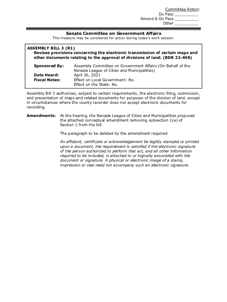 Fillable Online Bill Page for AB 3 (R1). Bill Page for AB 3 (R1) Fax Email Print - pdfFiller