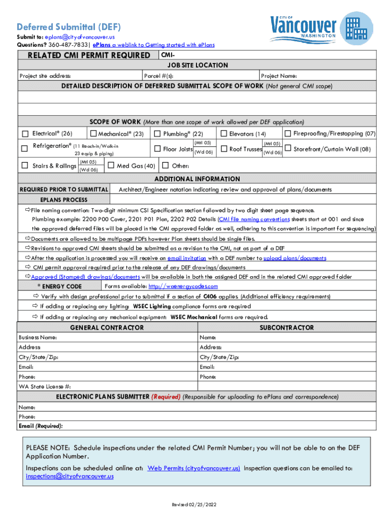 Fillable Online Deferred Submittal (DEF) Fax Email Print - pdfFiller