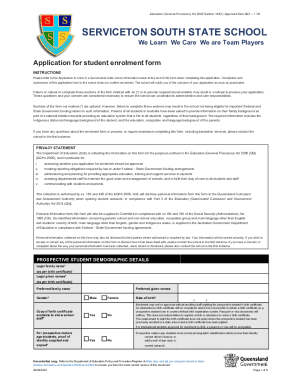 Fillable Online Application for Student Enrolment Form - PDF Free ...