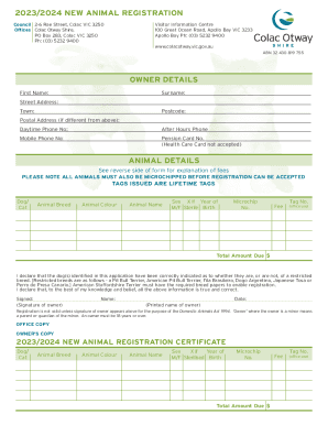 Fillable Online Registration of Cats and Dogs - Colac Otway Shire ...