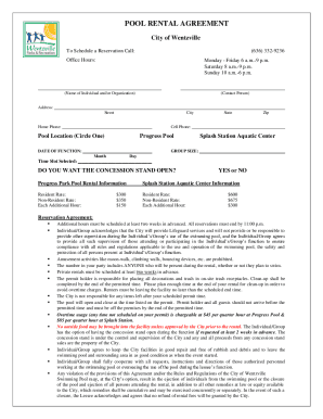 Fillable Online POOL RENTAL AGREEMENT Fax Email Print - pdfFiller
