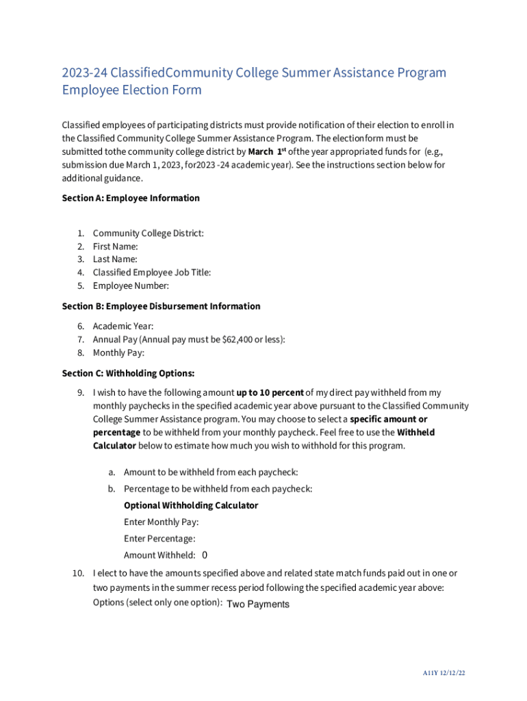 Fillable Online Employee Election Form to Participate in the Classified ...