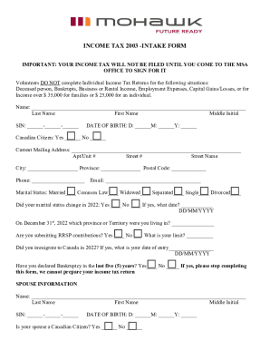 Fillable Online Income Tax Intake Form Fax Email Print - pdfFiller