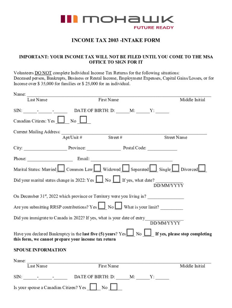 Fillable Online Income Tax Intake Form Fax Email Print - pdfFiller