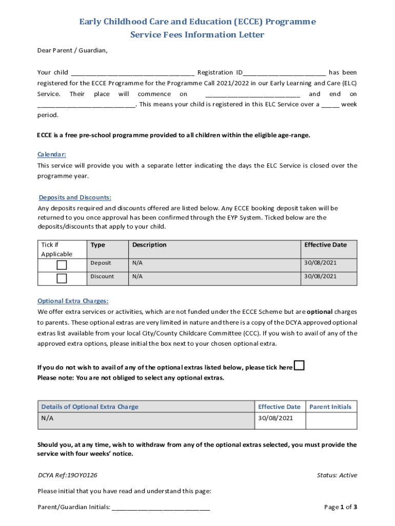 Fillable Online SAMPLE ECCE Letter to Parents / Guardians (Sessional ...