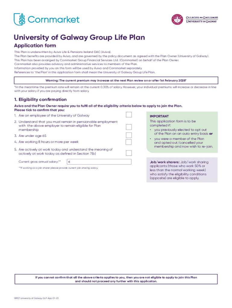 Fillable Online University of Galway Group Life Plan - Application form Fax Email Print - pdfFiller