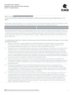 Fillable Online DOCUMENTARY CREDITS GENERAL APPLICATION ... Fax Email ...