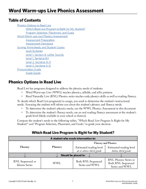 Fillable Online Word Warm-ups Live Phonics Assessment Read Naturally ...