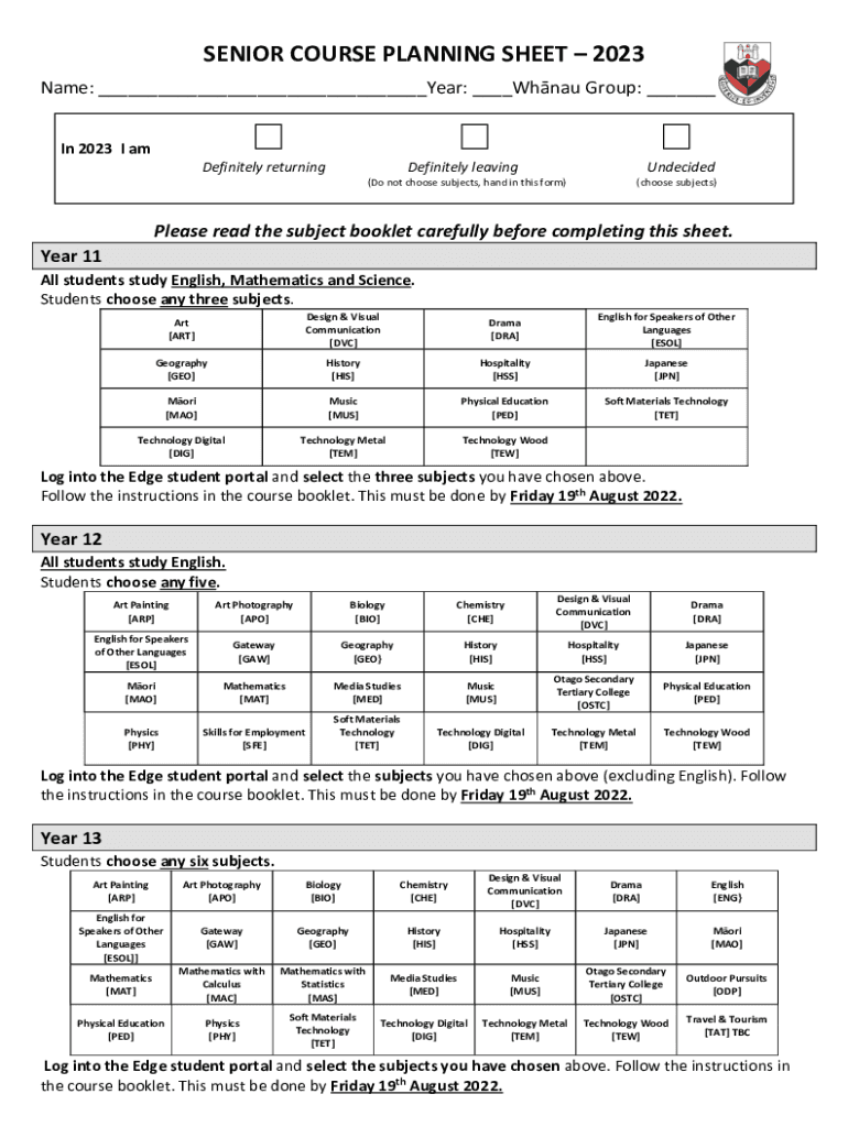 Fillable Online senior course planning sheet2023 Fax Email Print ...