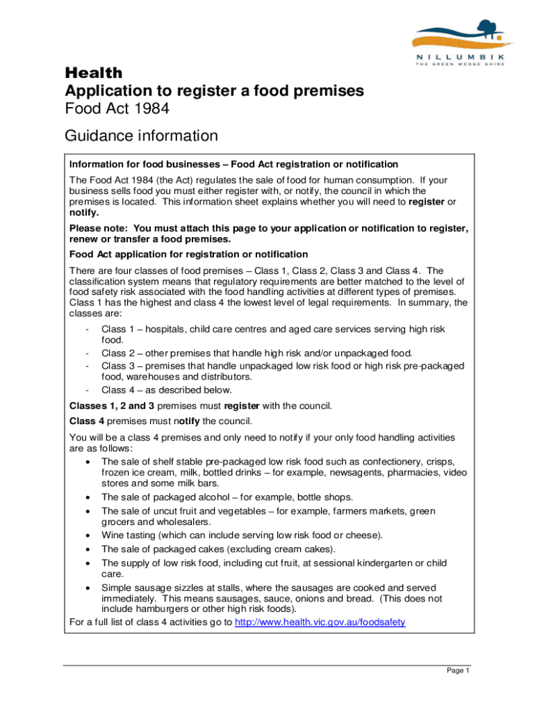 Fillable Online Application for to register a food premises Fax Email ...