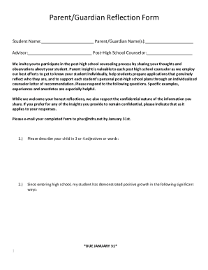 Fillable Online Parent/Guardian Reflection Form Fax Email Print - pdfFiller