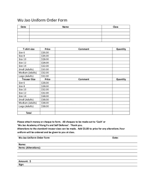 Fillable Online Wu Jao Uniform Order Form Fax Email Print - pdfFiller