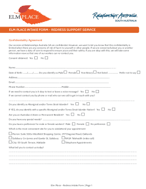 Fillable Online ELM PLACE INTAKE FORM - REDRESS SUPPORT SERVICE Fax ...