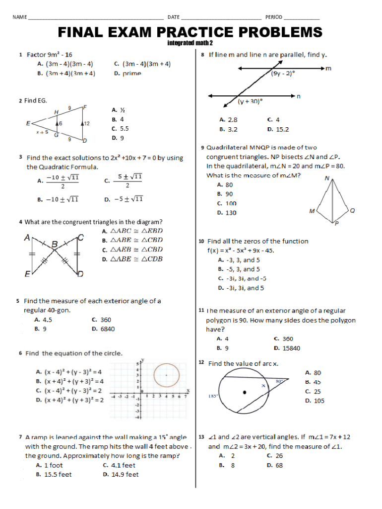 Fillable Online Geometry Ch 5 Test Review Sheet B Fax Email Print ...