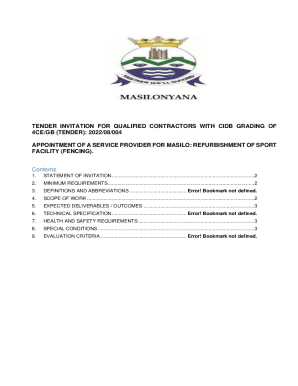 Fillable Online tender invitation for qualified contractors with cidb ...