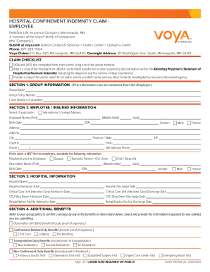 Fillable Online HOSPITAL CONFINEMENT INDEMNITY CLAIM EMPLOYEE Fax Email ...