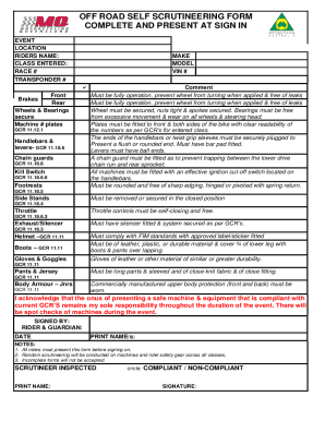 Fillable Online OFF ROAD SELF SCRUTINEERING FORM COMPLETE ... Fax Email ...
