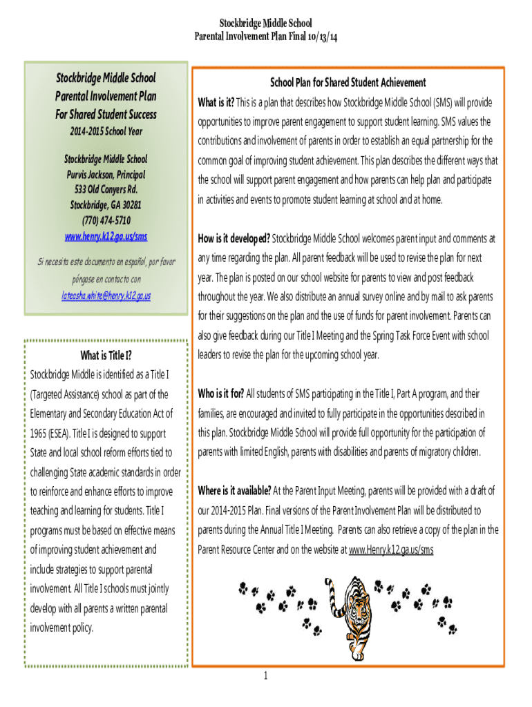 Fillable Online schoolwires henry k12 ga Title I School-Parent Compact for Student Achievement ...