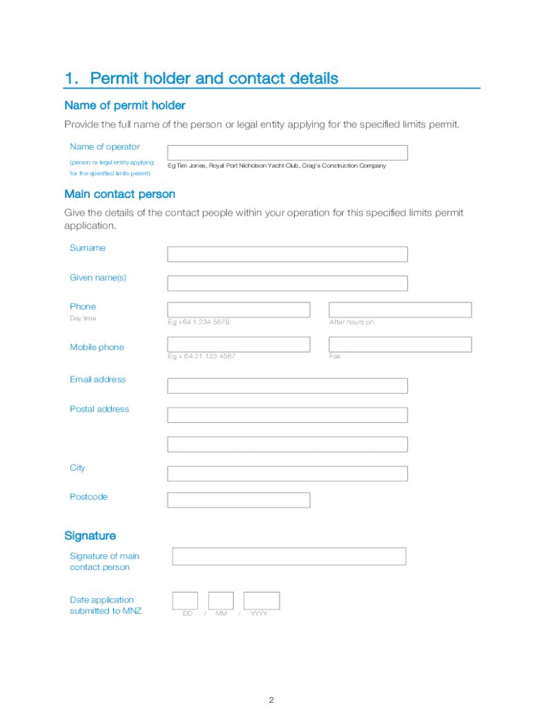 Fillable Online Specified limits permit application form. MSF070 ...