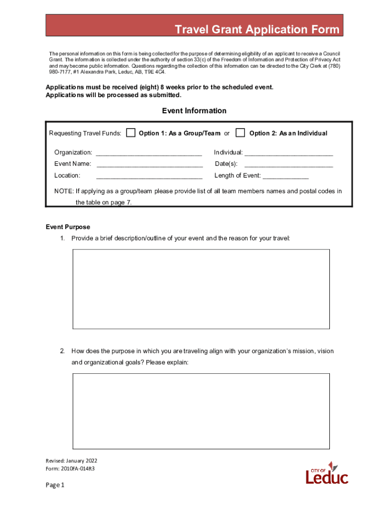 Fillable Online City Council Travel Grant Request Application Form Fax ...
