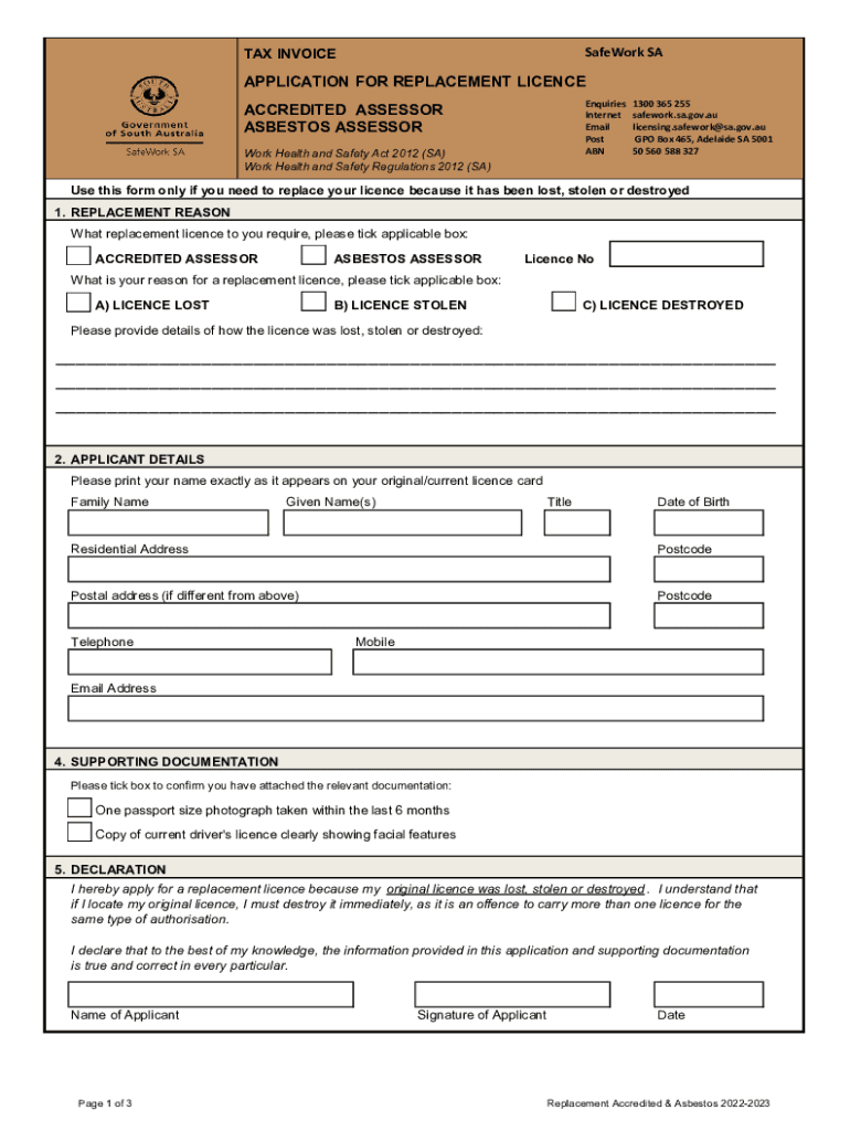Fillable Online Form guide - Application for asbestos assessor licence ...