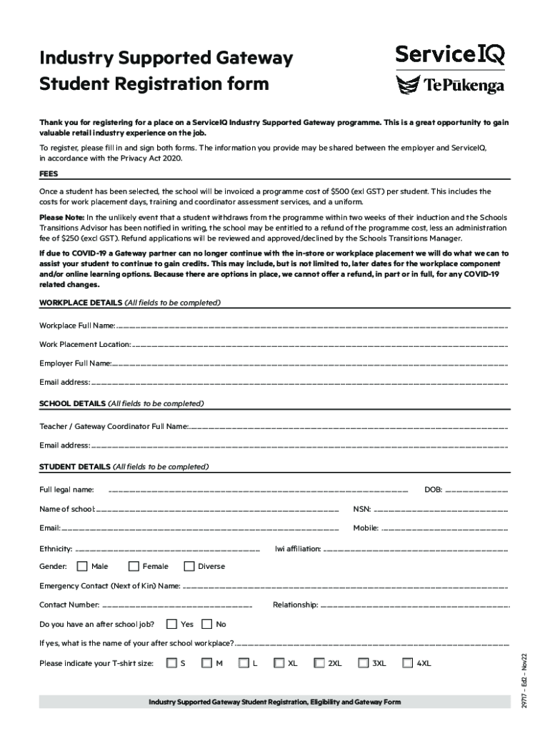 Fillable Online Industry Supported Gateway Student Registration form Fax Email Print - pdfFiller