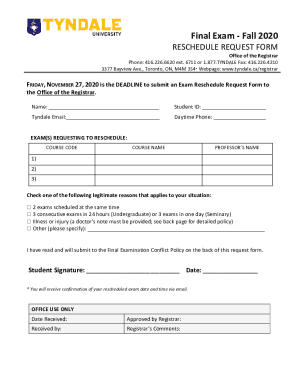 Fillable Online Final Exam Reschedule Request Form Fax Email Print ...