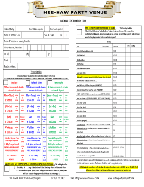 Fillable Online Kid's Birthday Party Booking Form Fax Email Print ...