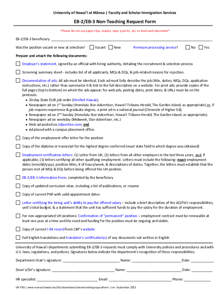 Fillable Online manoa hawaii EB Non-Teaching Request Form Fax Email Print - pdfFiller