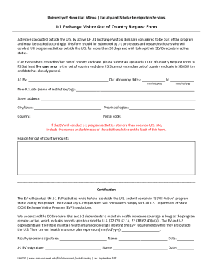 Fillable Online manoa hawaii J-1 Exchange Visitor Out of Country ...