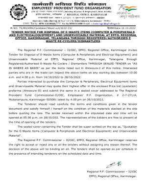 Fillable Online TENDER NOTICE FOR DISPOSAL OF E-WASTE ITEMS ( ... Fax ...