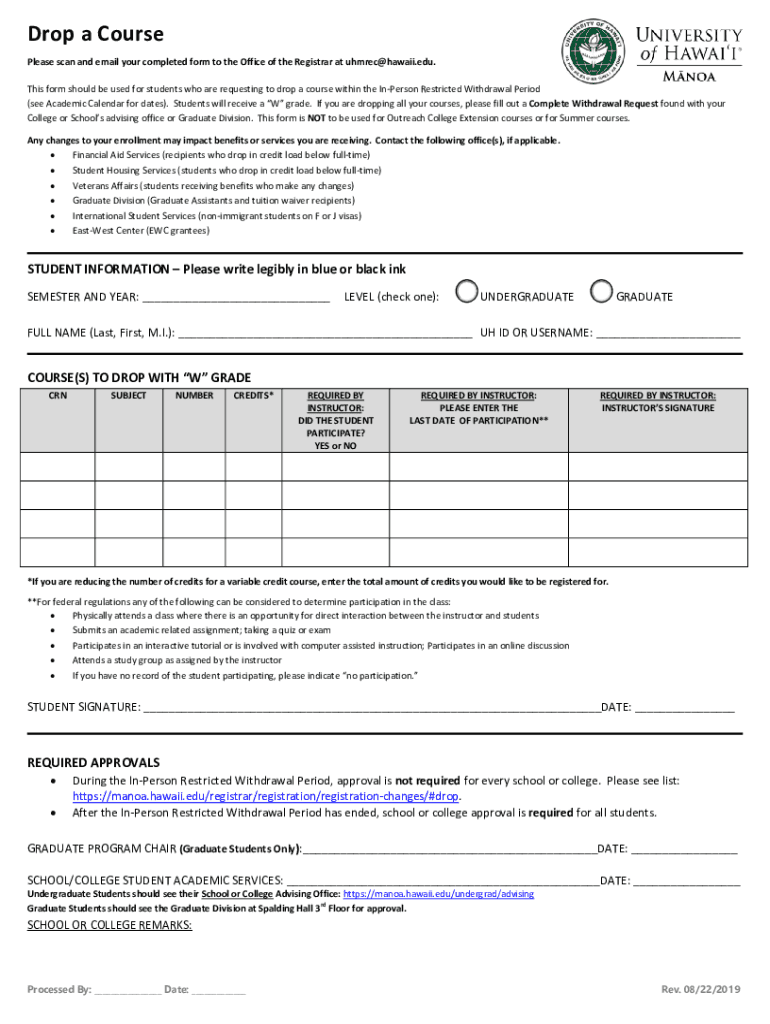 Fillable Online manoa hawaii Please scan and email your completed form ...