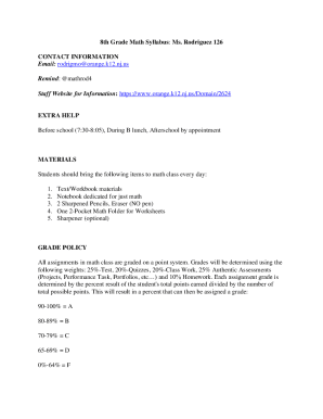 Fillable Online 8th Grade Math Syllabus: Ms. Rodriguez Room 223 Fax ...