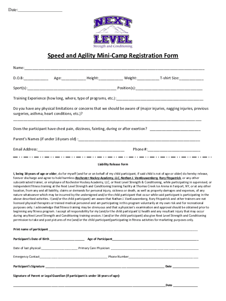 Fillable Online Speed and Agility Mini-Camp Registration Form Fax Email ...