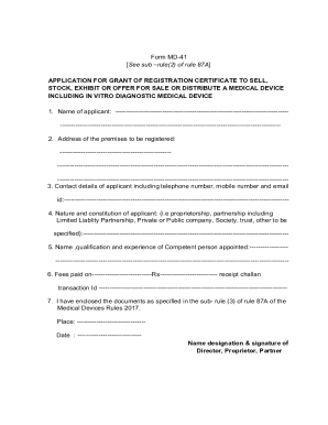 Fillable Online Form MD-41 See sub rule(2) of rule 87A APPLICATION FOR ...