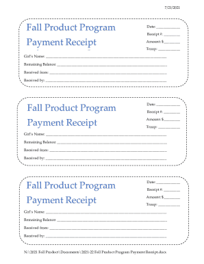 Fillable Online Fall Product Program Payment Receipt Fall Product ...
