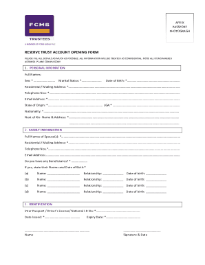 Fillable Online RESERVE TRUST ACCOUNT OPENING FORM Fax Email Print ...