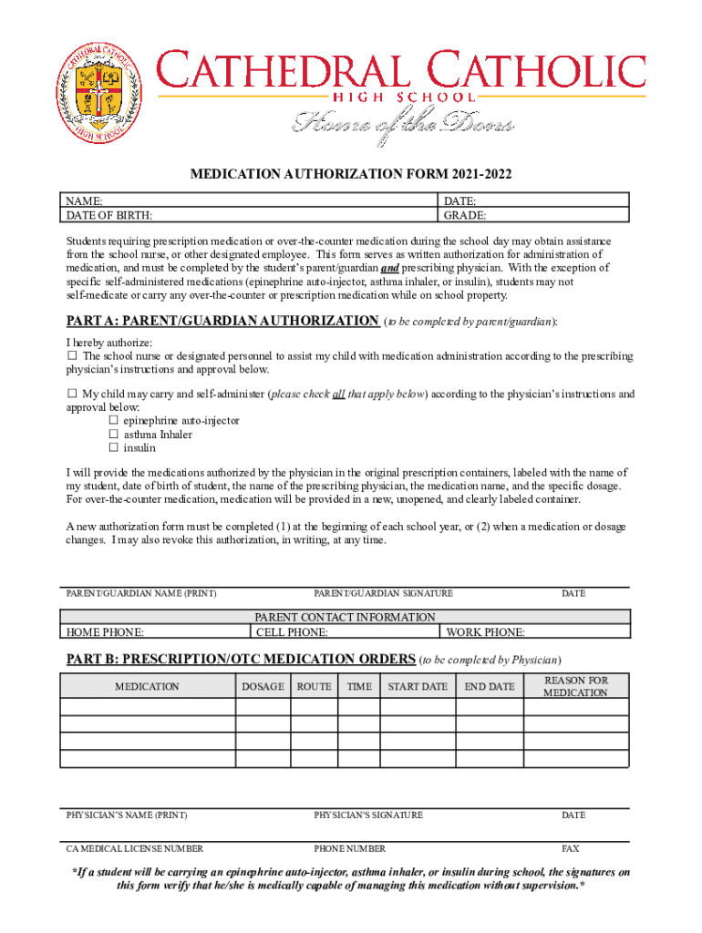 Fillable Online LHCSD Medication Authorization Form-English- ... Fax ...