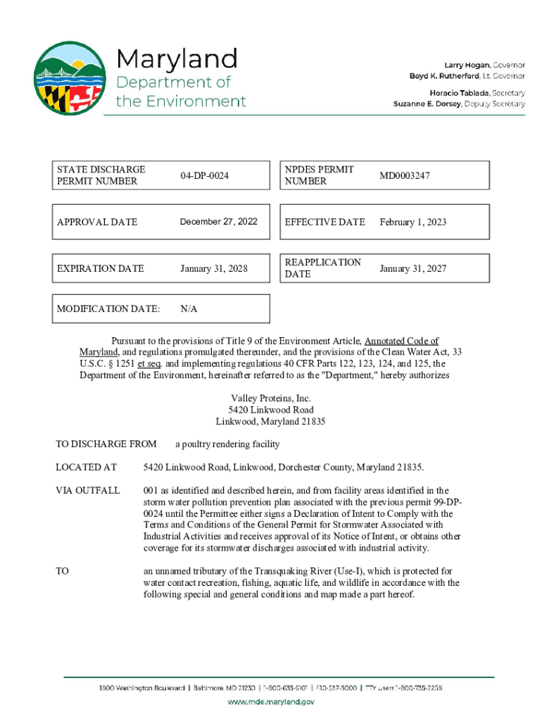 Fillable Online mde maryland Stormwater Discharge PermitsNDEP - State ...