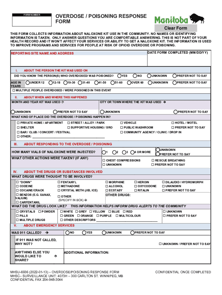 Fillable Online Overdose Poisoning Response Form Fax Email Print ...